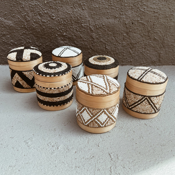 Beaded Trinket Box Tall Round - Exotiq Homewares