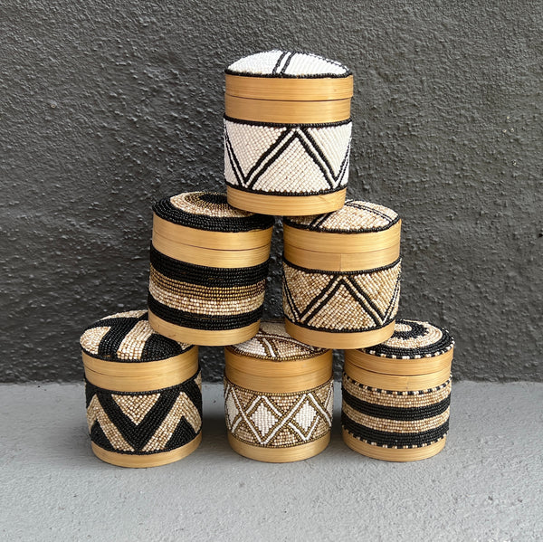 Beaded Trinket Box Tall Round - Exotiq Homewares